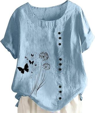 Generic Chemise Femme Coton et Lin T-Shirts &agrave; Manches Courtes Confortable Tee Shirt Femme Top Haut D&eacute;contract&eacute; Tunique Blouse Haut Chic et Elegant V&ecirc;tements I