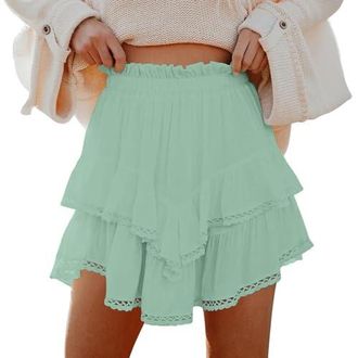 Generic Jupe pour femme double couche avec volants, tendance, couleur unie, dentelle, taille &eacute;lastique, jupes de danse, GN1., XXL