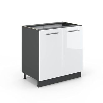 Vicco Spülenunterschrank Fame-Line, Weiß Hochglanz/Anthrazit, 80 cm mit Regal, ohne Arbeitsplatte