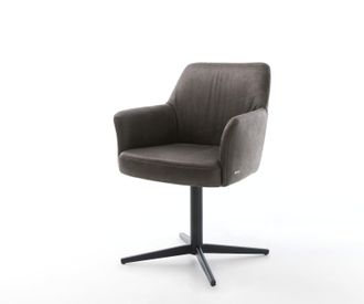 DELIFE Drehstuhl Xana-Flex mit Armlehnen Mikrofaser Anthrazit Vintage Fu&szlig;kreuz Schwarz 360&deg; drehbar Taschenfederkern, Esszimmerst&uuml;hle