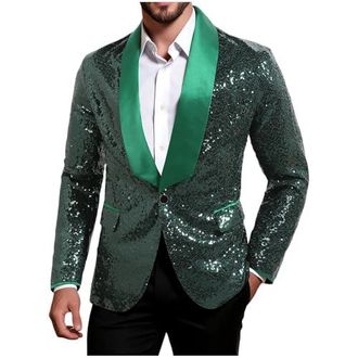 Generic Costume pour homme UK - Blazer à paillettes élégant et moderne - Col châle - Coupe régulière - Veste unie à paillettes - Pour discothèque, fête, maria