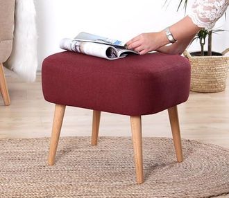 Atelier Del Sofa Claret Red Pouffe, 50x43x42 cm | 50% Cotton/50% Linen, 5 cm Orthopedic Sponge, Wooden Legs | Bohemian & Southwestern Style for Home & Hotel