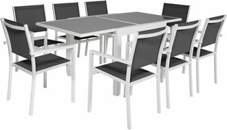 Happy Garden Happy Garden - Salon de jardin lampedusa extensible en textil&egrave;ne gris 8 places - aluminium blanc