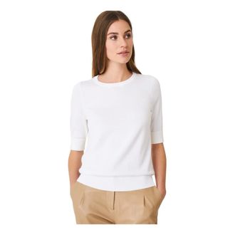 Repeat Femme, Pulls, Blanc, Taille: 38 FR Pull &agrave; Manches Courtes en Maille Fine M&eacute;lange de Coton