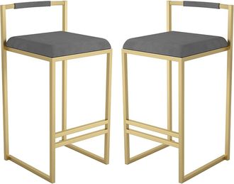 Generic Samt-Barhocker, 66/76 cm hoch, mit Fu&szlig;st&uuml;tze, Goldfarbene Metallbeine - Moderne K&uuml;chenthekenst&uuml;hle f&uuml;r Bars und Caf&eacute;s