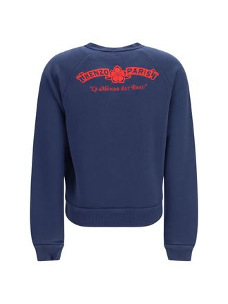 Kenzo Womens Paris Emblem Embroidered Cotton Sweatshirt Blue Black Sweatshirts Sweater