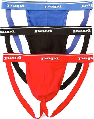 Papi 3er-Pack Sport-Slips für Herren, atmungsaktive Trainingsunterwäsche mit sportlichem Halt, Rot/Schwarz/Blau, Large