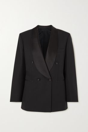Brioni Doppelreihiger Blazer Aus Wolle Mit Satinbes&auml;tzen - Schwarz
