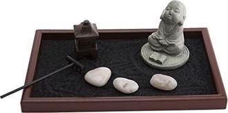 La Chineuse Japanischer Gartenmönch Weisheit - asiatische Zen-Innendekoration, buddhistische Bonze - schwarzer Sand, Steine und Rechen - Zen-Dekoration für Büro -