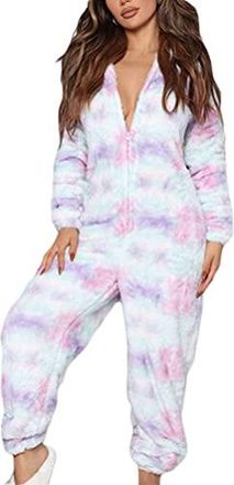 Minetom Pyjama Femme Noël Combinaison Grenouillere en Polaire Capuche Vêtement Nuit Onesie Pajama Imprimé De Noël Sleepwear Jumpsuit A Multicolore XS