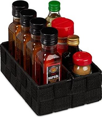 Relaxdays Aufbewahrungskorb, variable Trennwand, vielseitiger Flechkorb f&uuml;r Regale & Schr&auml;nke, 6,5 x 19 x 13 cm, schwarz, S