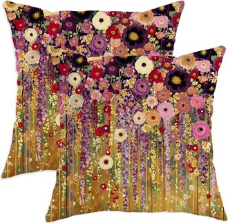 Generic Kissenbez&uuml;ge mit Blumenmuster, Burgunderrot und Pfirsichblumen-Design, Fr&uuml;hlingsdekor, quadratisch, Bauernhaus-Dekoration f&uuml;r Wohnzimmer, Sofa, Bett, 