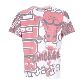 Mitchell & Ness Homme, Tops, Multicolore, Taille: S T-shirt NBA Chicago Bulls Blanc