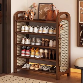 Generic Offenes Schuhregal mit 5/6 Ebenen, Vertikales Schuhorganizer mit Haken und Griffen, Platzsparender Schuhst&auml;nder for Eingangsbereich, Schlafzimmer, Stu