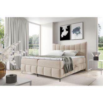 Fun M&ouml;bel Boxspringbett Schlafzimmerbett CHARLES PREMIUM 140x200cm Stoff Freya Latte