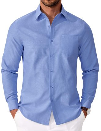 Coofandy Hemd Herren Langarm Oxford Hemden Regular Fit HerrenHemden Langarm Business Hemd Baumwolle Freizeithemd Bügelfreie Hemden Casual Oberhemd mit Tasche B