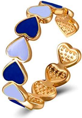 Generic Bague de mariage en forme de coeur rond pour femme - Bague r&eacute;glable et tendance - Noir, bleu, taille unique
