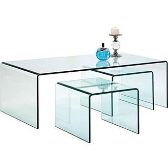 Kare Design Clear Club Lot de 3 Tables Basses, Transparentes, en Verre, 36 x 90 x 50 cm (H x l x P)