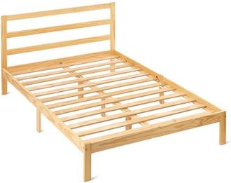 Amazon Basics Doppelbettgestell mit Kopfteil, Massives Kiefernholz mit Lattenrost, 140cm x 200cm, Doppelbett, Kiefernholz