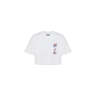 Moschino Femme, Tops, Blanc, Taille: 34 FR Printed Cotton Jersey Crop Top