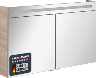 Fackelmann B.Clever LED-Spiegelschrank - 120 x 71 x 16 cm, Modernes Design in Braun hell mit LED-Beleuchtung, 2 Türen mit Innenspiegel und Soft-Close-System - Ma