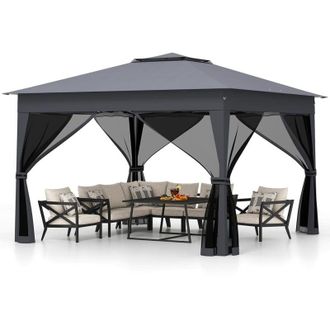 Costway tonnelle &agrave; 2 niveaux avec toit ventil&eacute;, tonnelle souple en maille, pavillon pour de terrasse &agrave; double toit, pare-soleil &eacute;tanche, tonnelle &agrave; ouvertur