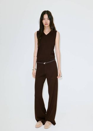 Mango Top en maille col V chocolat - Femme - XXS - MANGO