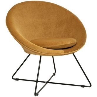 Atmosphera Atmosphera - Fauteuil relax en velours jaune ocre - Pieds en fer noir - Dimensions 76x67x73 cm - Confort optimal pour salon moderne