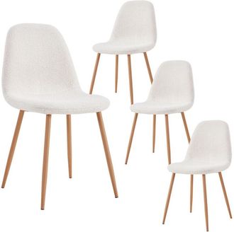 Altobuy Altobuy - fjard - Lot de 4 Chaises Blanches Tissu Bouclettes