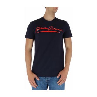Plein Sport Rotes Print Kurzarm Rundhals T-shirt - - Sport - Herren - Blau - L