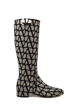 Valentino Garavani Stiefel - Mid-Calf Toile Boots With Monogram Print - Gr. 40 (EU) - in Grau - f&uuml;r Damen