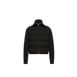 Moncler Moncler Cardigan En Laine Et Cachemire M&eacute;lang&eacute;s Rembourr&eacute; De Duvet, Femme, Noir, Taille: Xl