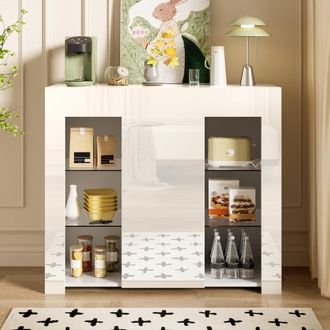 Generic VIVCA Modernes 95x35x83cm Wei&szlig;es Buffet mit Hochglanz-Front - Kompakte, stilvolle Aufbewahrungsl&ouml;sung mit Glasregalen und Schrankt&uuml;r f&uuml;r Wohnzimmer, E