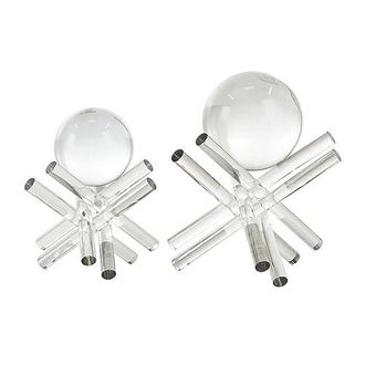 Deco 79 Abstrakte dekorative Skulptur, Jack inspirierte Heimdekoration, Statuen mit klaren ruhenden Kugeln, Set mit 2 Akzentfiguren, 20,3 cm, 17,8 cm hoch, tr