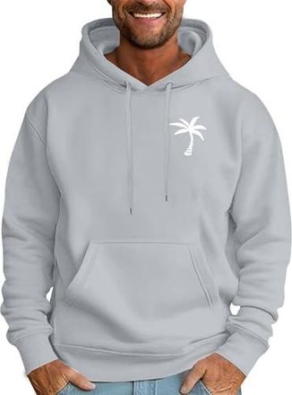 Generic Sweat à capuche pour homme, couleur unie, imprimé cocotier, vêtements dextérieur à capuche sans fermeture éclair, avec cordon de serrage, à manches lo