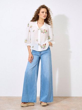 Apricot Blusentop Bluse mit Blumen- und Paisley-Muster mit Stickerei