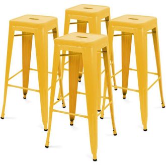 Oviala Lot 4 tabourets de bar en m&eacute;tal jaune mat