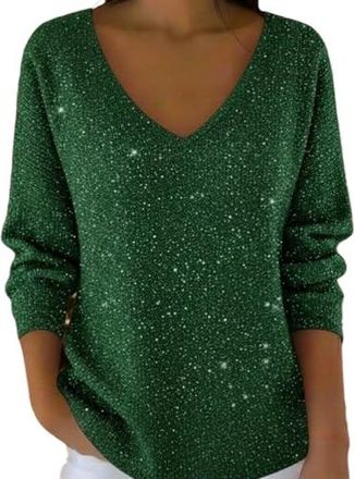 Generic 2026 Pull Paillettes Femme Chic Et Elegant Sweat Sweatshirts Hiver Chaud Manches Longues Pullover Pulls Grande Taille Col V Couleur Unie Haut Vetement