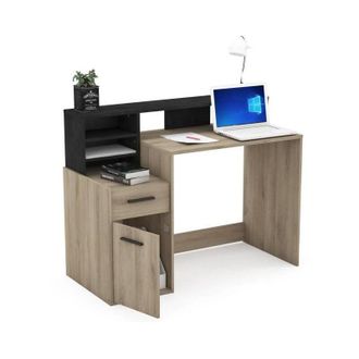 Demeyere Bureau avec rangements - DELPHI - Chene/noir - L126,2 x P59.8 x H93.5cm - DEMEYERE