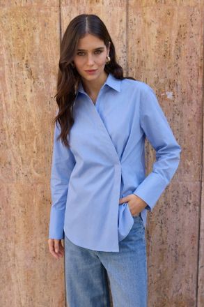 Trendyol Modest Damen Blau Einfarbig Lang Regular Fit Modest Hemden