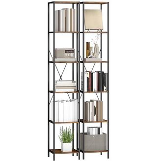 HOMCOM B&uuml;cherregal 2er-Set Regal mit 6 Ebenen, Standregal Industrial Dekoregal mit Stahlrahmen f&uuml;r Wohnzimmer, Homeoffice, Schlafzimmer, 30 x 30 x 174,5 cm, 