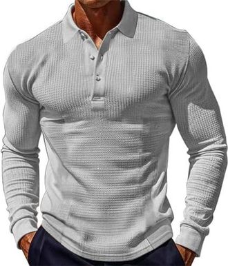 Generic Polo &agrave; manches longues pour homme, coupe ajust&eacute;e, l&eacute;ger et d&eacute;contract&eacute;, pour le travail, l&eacute;t&eacute;, lautomne, avec boutons &agrave; revers, gris, M