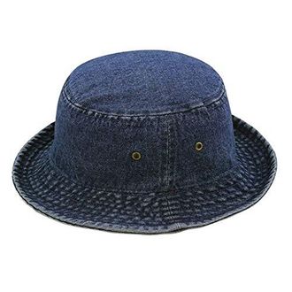 Generic Chapeau bob en denim de coton d&eacute;lav&eacute; pour femme, noir fonc&eacute;, S