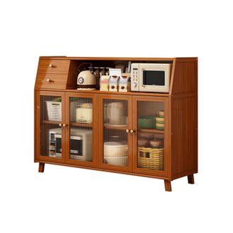 Generic Gro&szlig;z&uuml;giges Sideboard mit Schubladen und transparenten T&uuml;ren, Verstellbarer Massivholz-Aufbewahrungsschrank, geeignet for Wohnzimmer und Flure(130x95x