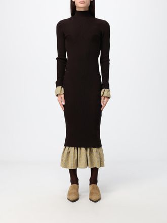 Moschino Robe fourreau midi en laine m&eacute;rinos &agrave; motif vichy et col roul&eacute;