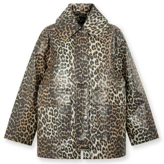 Ganni Femme, Vestes, Brun, Taille: 34 FR Veste L&eacute;opard en Coton Lamin&eacute;