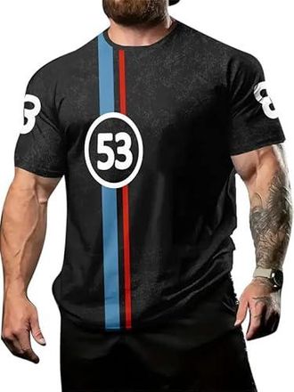 Keephen T-Shirt dHuile de Course Automobile pour Hommes dété à col Rond à Manches Courtes T-Shirt Vintage Graphique Loose Fit Tee Top Biker Moto T-Shirts