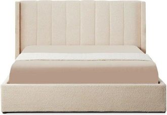 Paris Prix Lit Double Coffre Tissu Bouclette Somia 180x200cm Cr&egrave;me