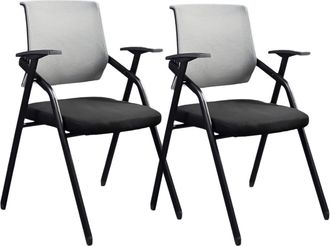 Generic Set mit 2 stapelbaren Klappst&uuml;hlen f&uuml;r Wartezimmer, B&uuml;ro & Konferenzraum - Netz-Empfangsst&uuml;hle mit Armlehnen - Ergonomische graue G&auml;stest&uuml;hle
