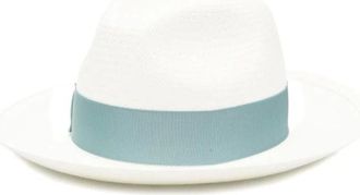 Borsalino Femme, Accessoires, Blanc, Taille: S Chapeau de paille avec d&eacute;tail ruban